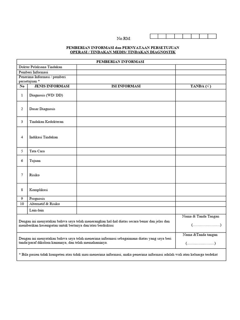 FORM PERSETUJUAN TINDAKAN MEDIS | PDF