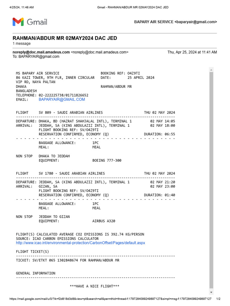 Gmail - RAHMAN - ABDUR MR 02MAY2024 DAC JED | PDF | Civil Aviation | Aviation