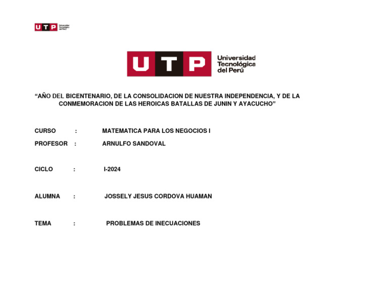Carátula Matemática UTP 2024 | PDF