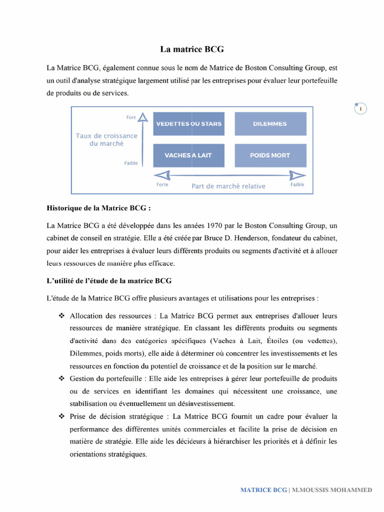 La Matrice BCG Cours Et QCM Moussis Mohammed | PDF