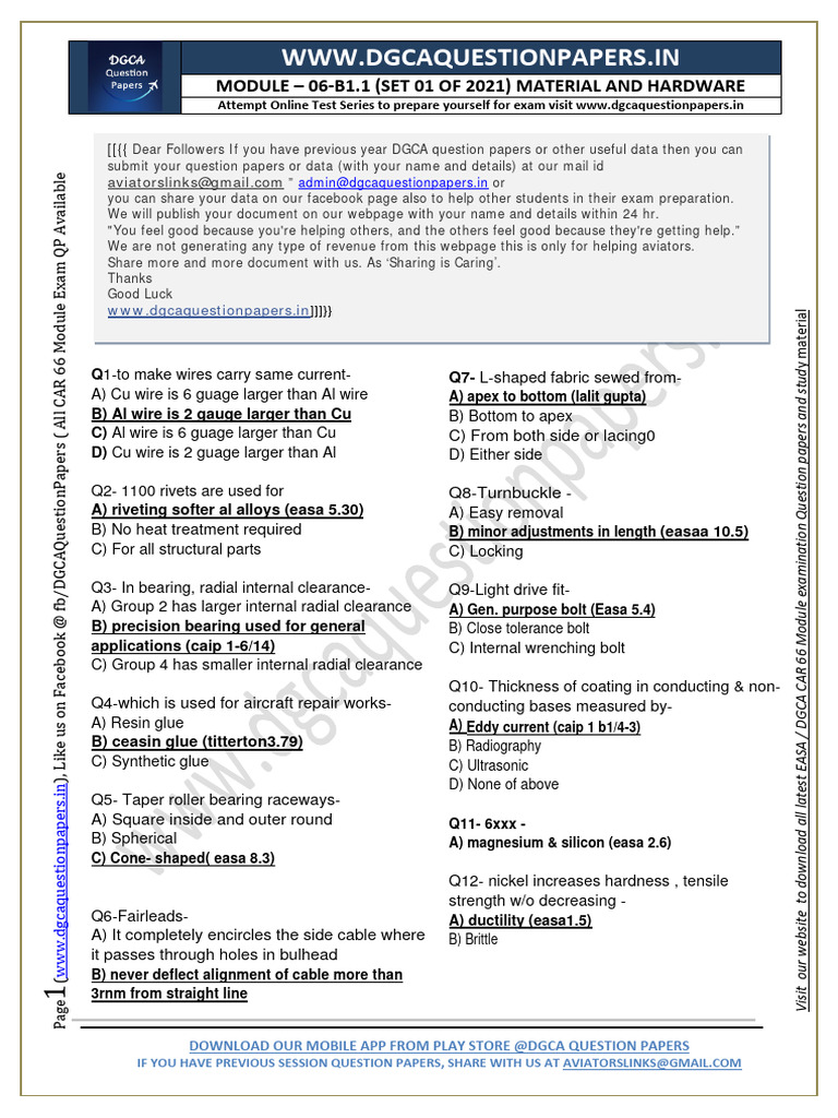 Dgca Module 06 b1.1 Session 01 of 2021 | PDF | Rivet | Corrosion