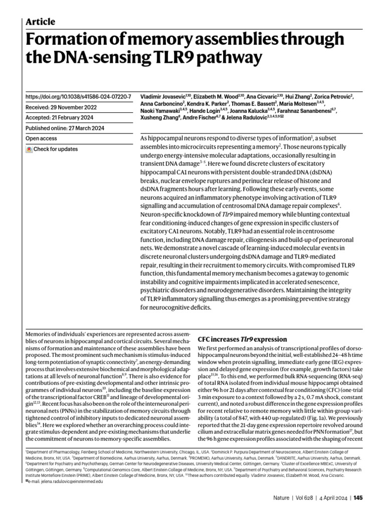 Formation of Memory Assemblies Through The DNA-sensing TLR9 Pathway ...