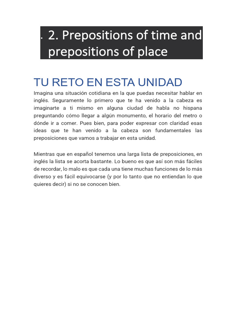 2. Prepositions of time and prepositions of place | PDF | Lengua española