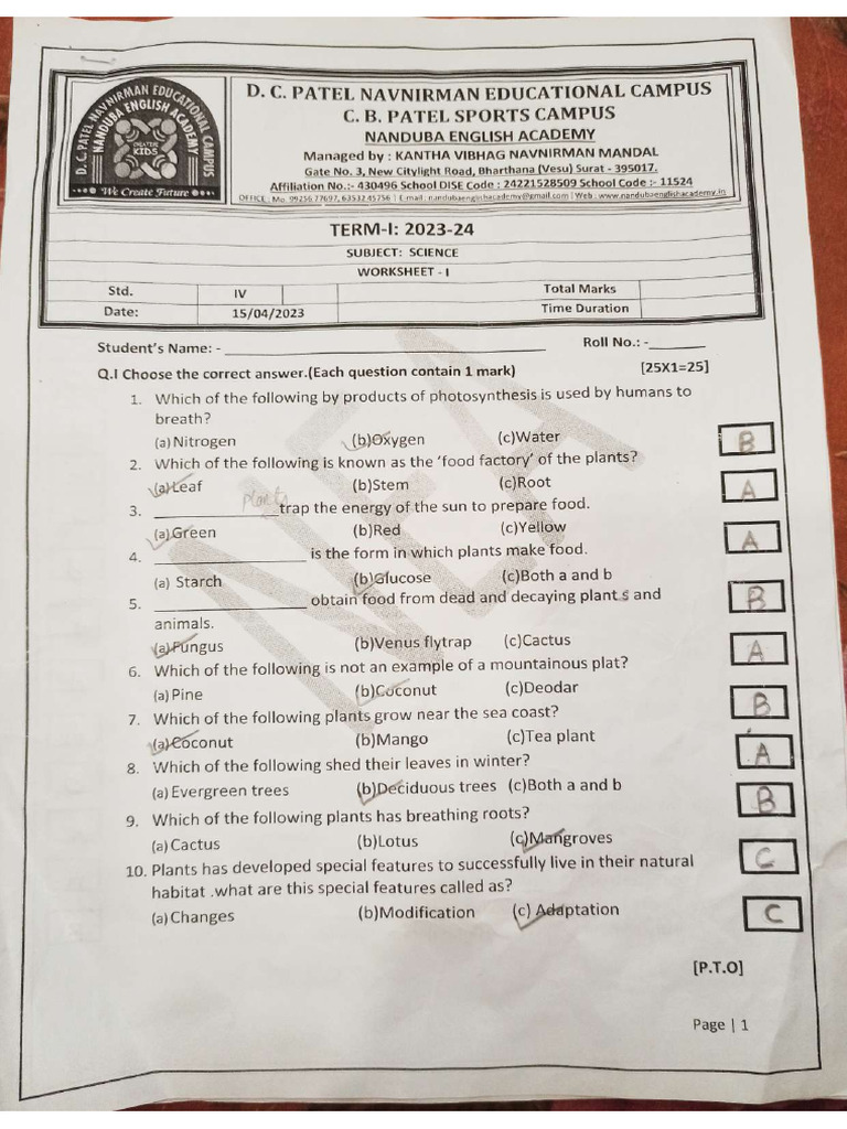 4th Science Answer Key Worksheet 2 | PDF