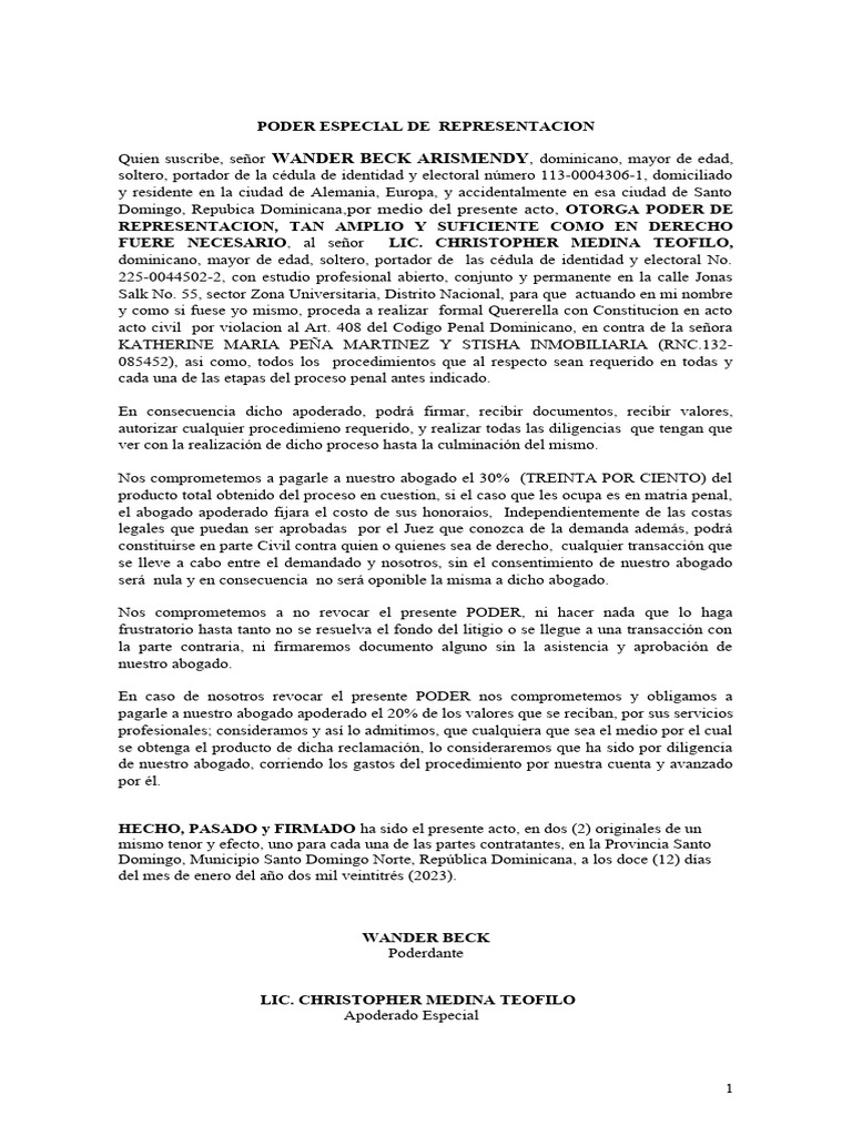 PODER ESPECIAL Wander 2023 | PDF | República Dominicana | Documento de ...