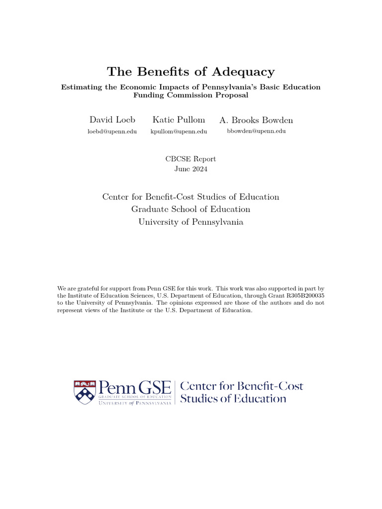 The Benefits of Adequacy | PDF | Cost–Benefit Analysis | Teachers