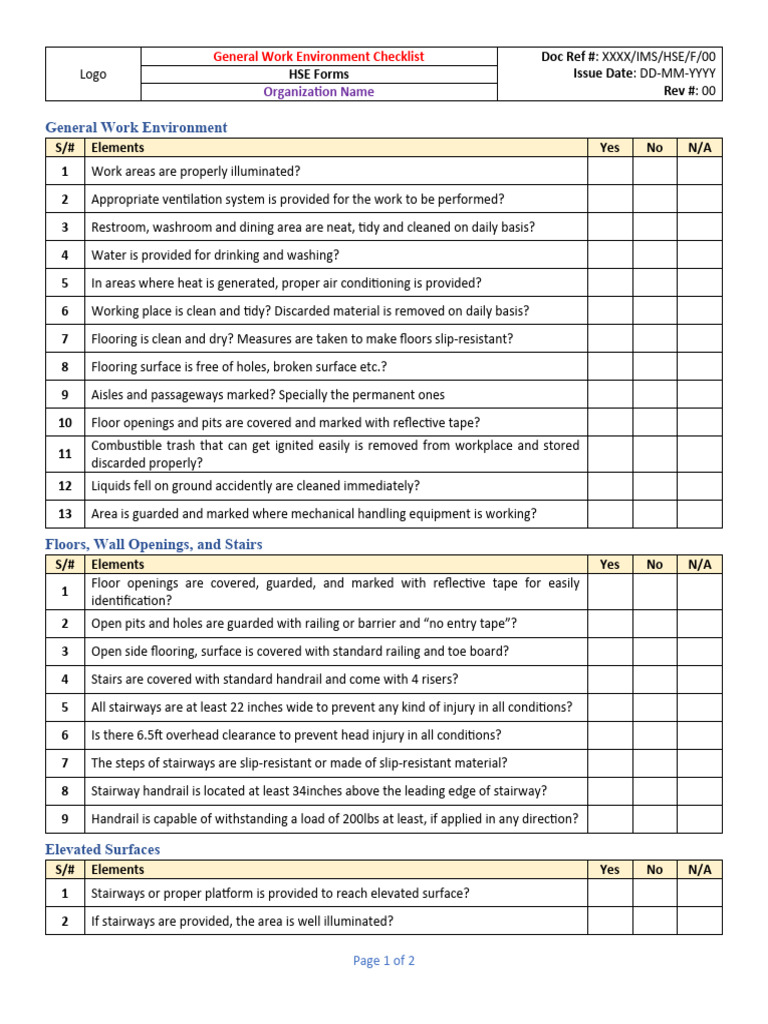 2. General Work Environment Checklist | Download Free PDF | Stairs | Safety