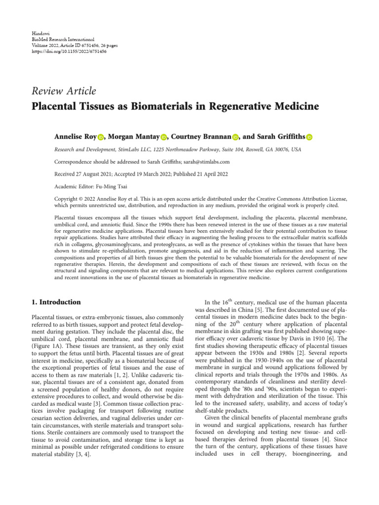 3. Placental Tissues as Biomaterials in Regenerative Medicine | PDF ...