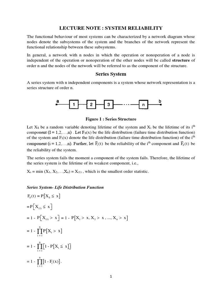 SYSTEM RELIABILITY - Lecture 1 | PDF | Reliability Engineering | Series And Parallel Circuits