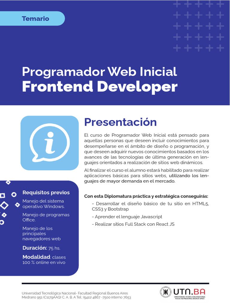 Temario Programador Web Inicial Frontend Developer | PDF | Script Java | Programación orientada ...
