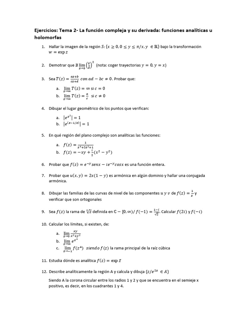 Ejercicios de Funciones Complejas | PDF | Función holomorfa | Física Matemática