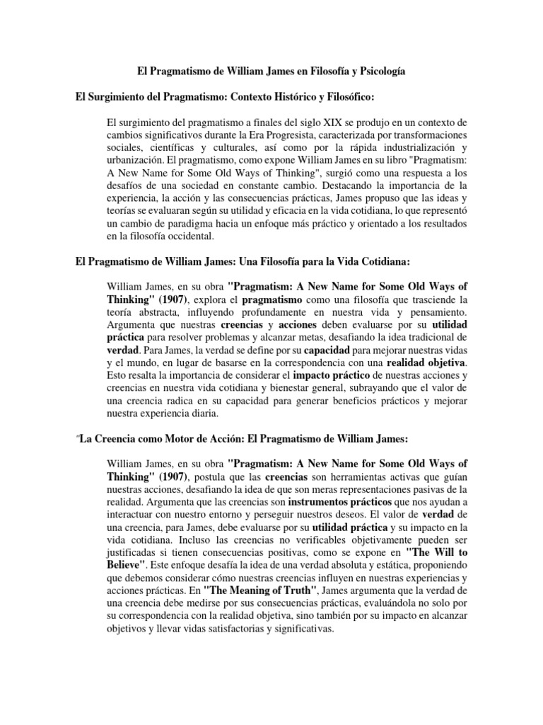 El Pragmatismo de William James en Filosofía y Psicología | PDF | Pragmatismo | Verdad