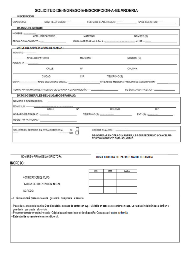 FICHA INSCRIPCION A GUARDERIA Y MATERNAL | PDF
