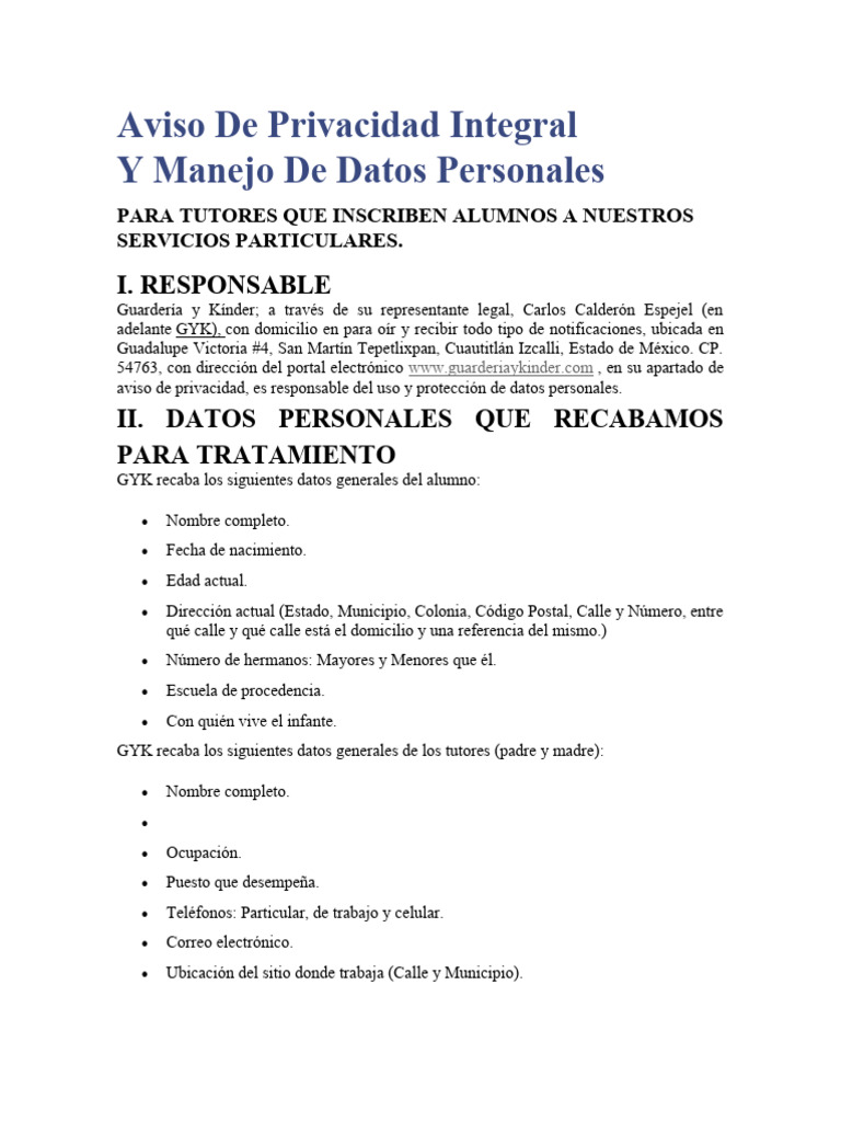 Aviso de Privacidad para Tutores GYK | PDF | Privacidad en internet | Cookie HTTP