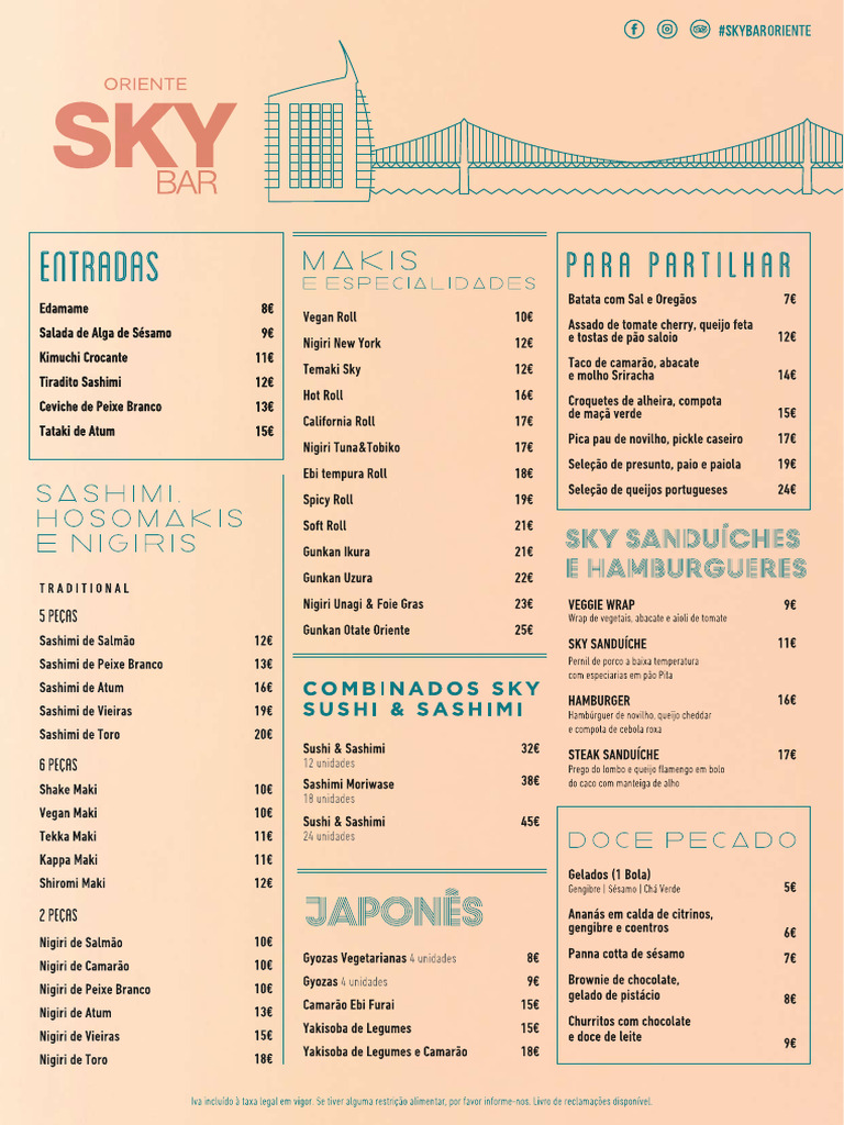 THR Sky Bar Oriente Menu PT | PDF