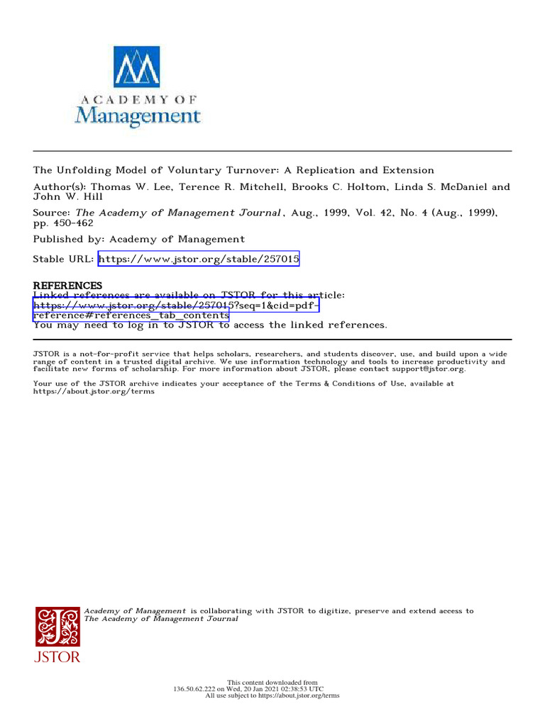 Unfolding Model of Voluntary Turnover | PDF | Turnover (Employment ...