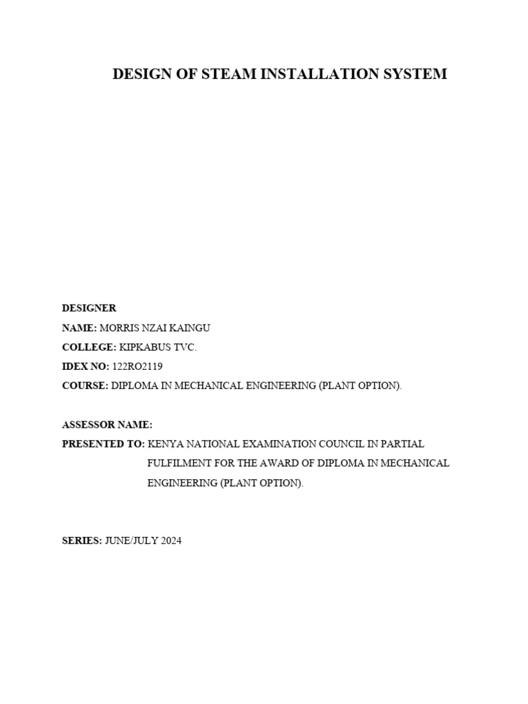 DESIGN OF STEAM INSTALLATION SYSTEM - Docx NZAI | PDF | Steam Engine ...