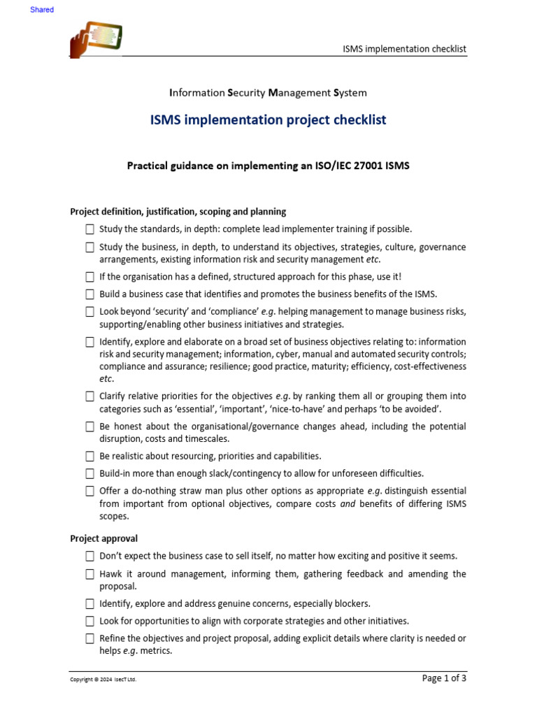 ISMS implementation checklist | PDF | Risk | Governance