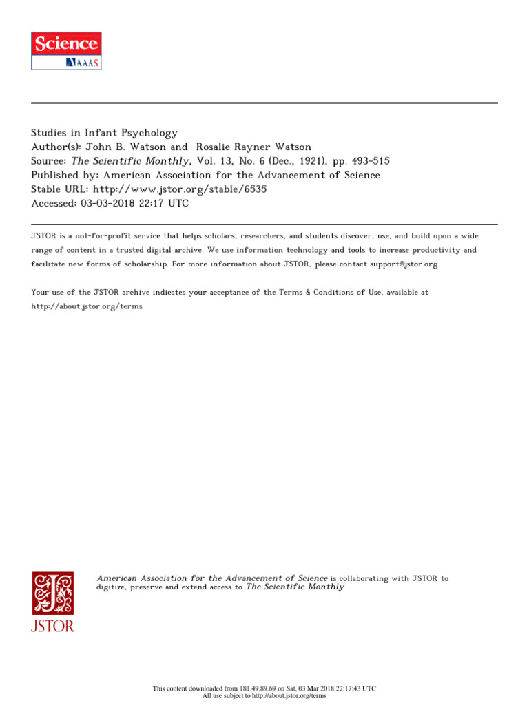 (Watson & Watson, 1921) - Studies in Infant Psychology | PDF | Emotions ...