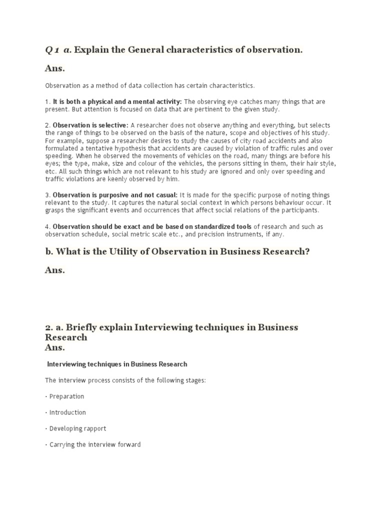 Q 1 A. Explain The General Characteristics of Observation ...