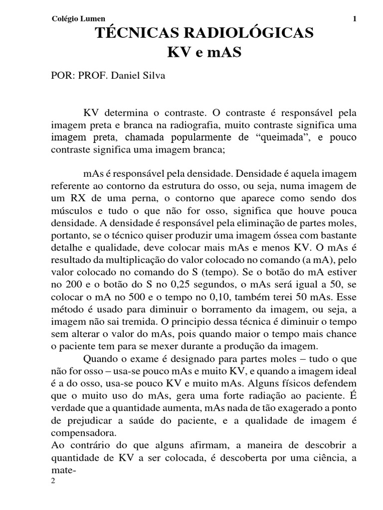 Técnicas Radiológicas: KV e mAs Explicados | PDF | Raio X | Radiografia