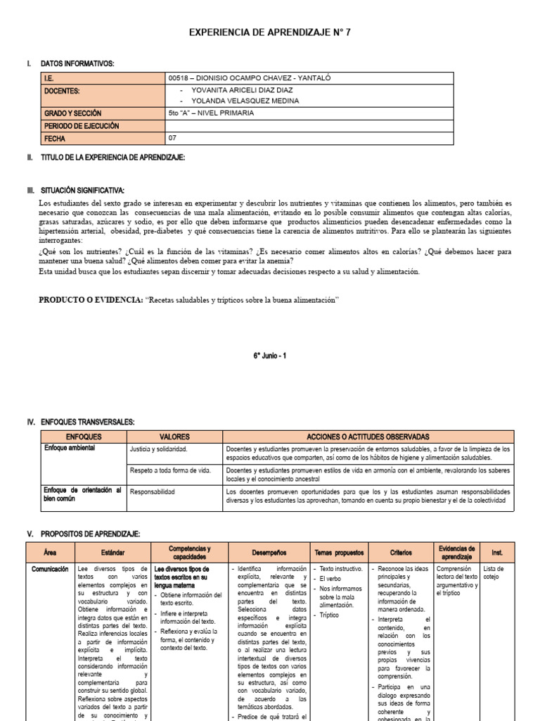 6°_GRADO_-_EXPERIENCIA_DE_APRENDIZAJE_N°06 | Descargar gratis PDF | Decimal | División (Matemáticas)