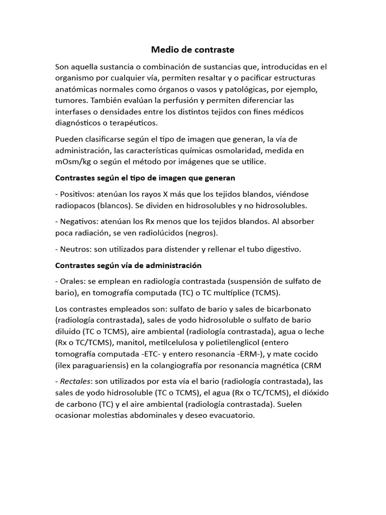 Tipos y Usos de Medios de Contraste | PDF | Radiología | Ct Scan