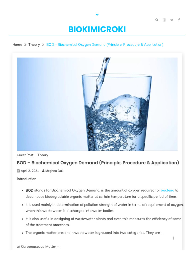 BOD - Biochemical Oxygen Demand (Principle, Procedure & Application ...