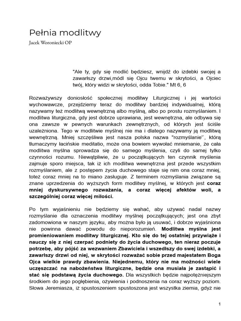 Pełnia Modlitwy Ks. Woroniecki | PDF