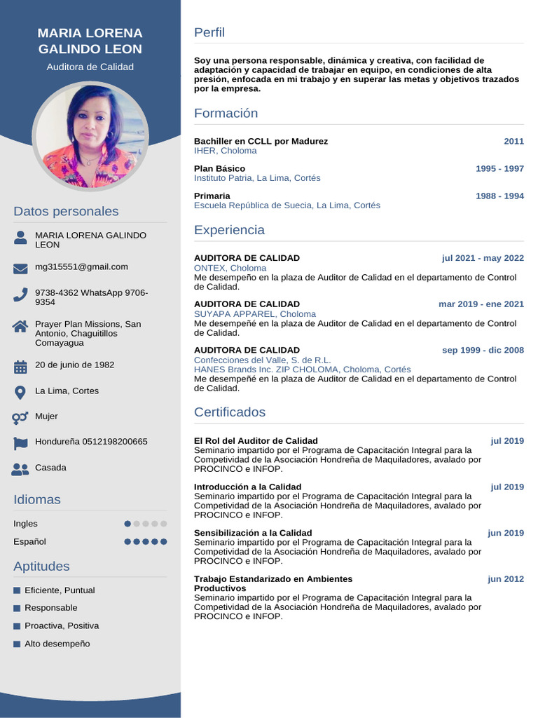 CV Maria Lorena Galindo Leon | PDF