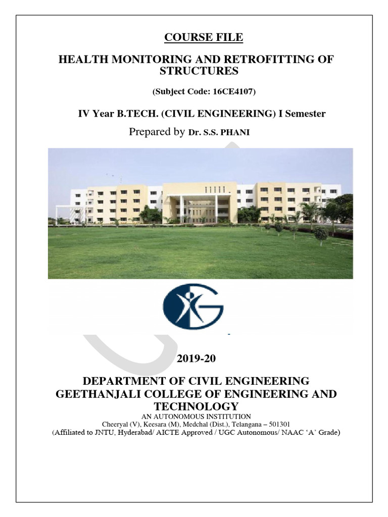 16CE4107 - Health Monitoring and Retroffiting of Structures | PDF | Concrete | Engineering
