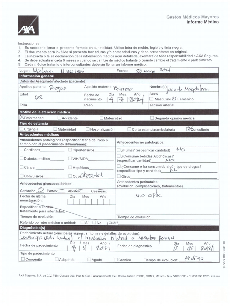 Informe Medico Axa | PDF