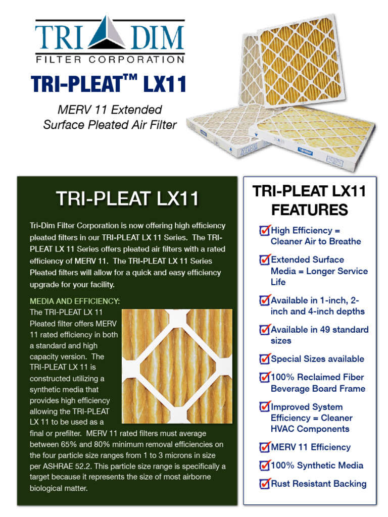 Tridim Tri-Pleat LX11 Merv 8 | PDF | Materials