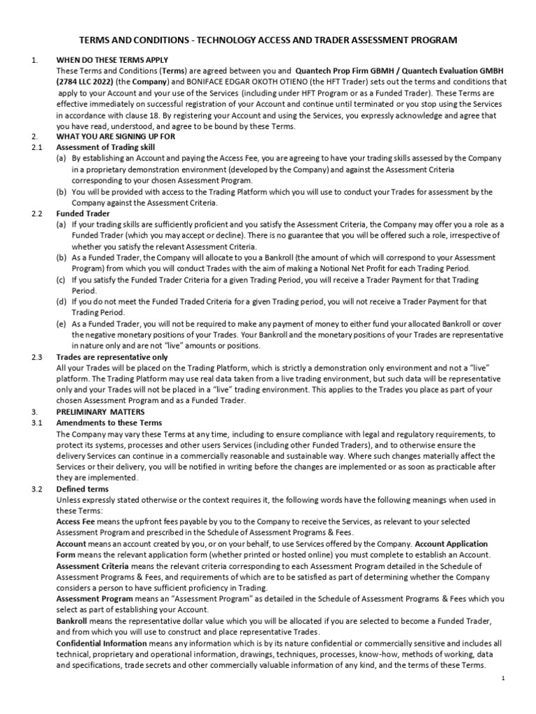 Proptradetech Terms and Conditions Quantec Trading Capital | PDF ...