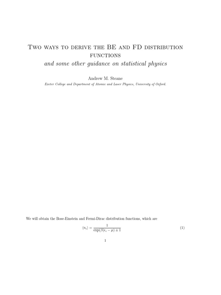 Derive BE FD | PDF | Gases | Statistical Mechanics