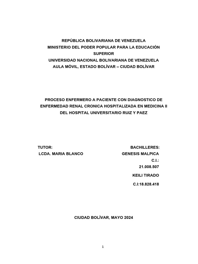 Caso Clinico Enfermedad Renal Genesis Malpica y Keili Tirado | PDF ...