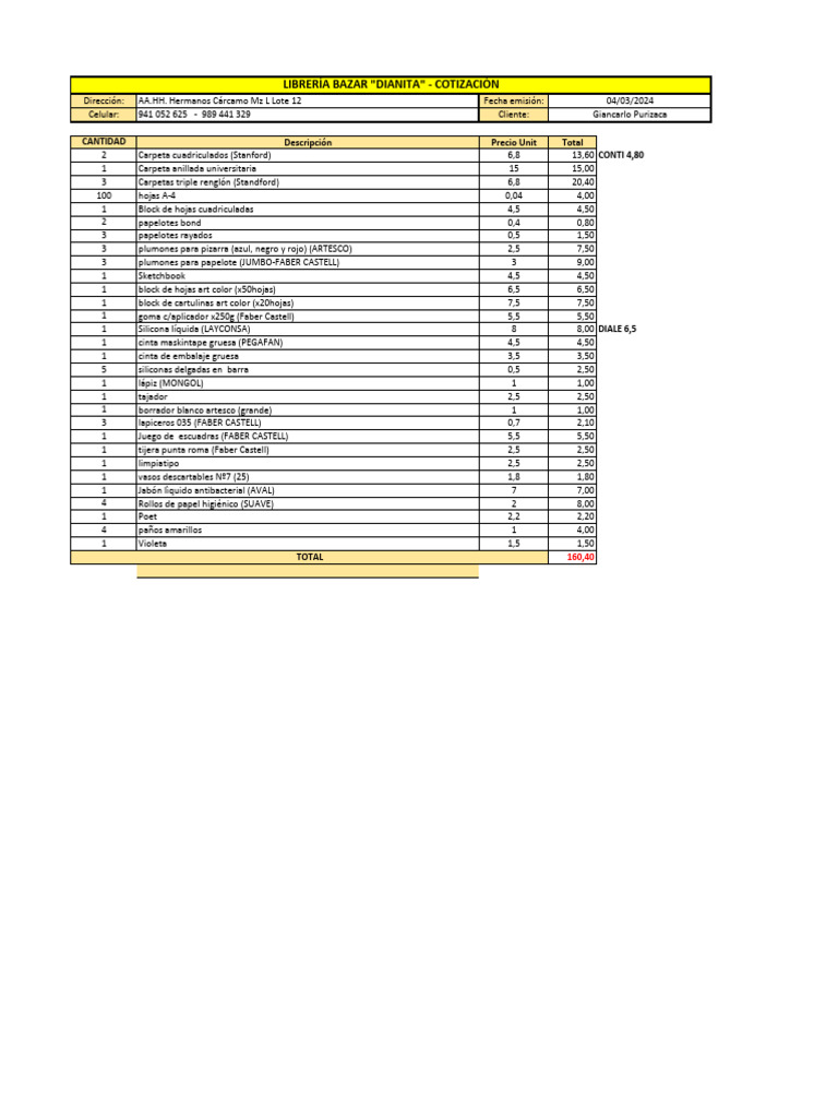 Cotización Sra. Iris - 5to primaria | PDF Cotización Sra. Iris - 5to primaria | PDF