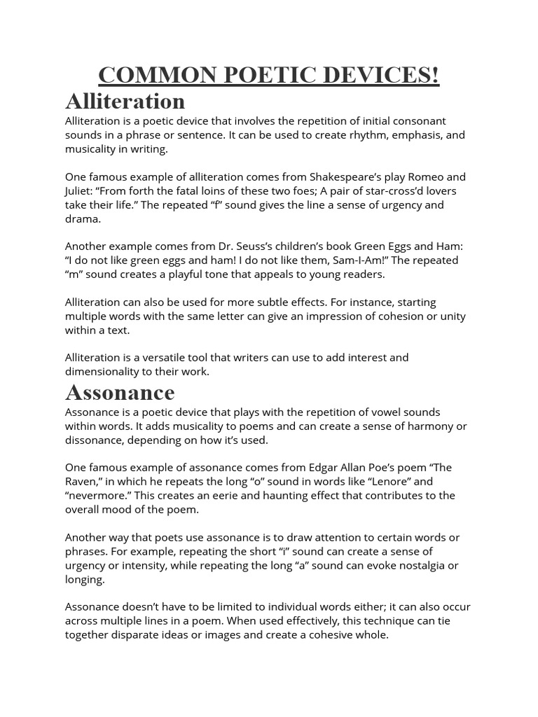 COMMON POETIC DEVICES | Download Free PDF | Metaphor | Poetry