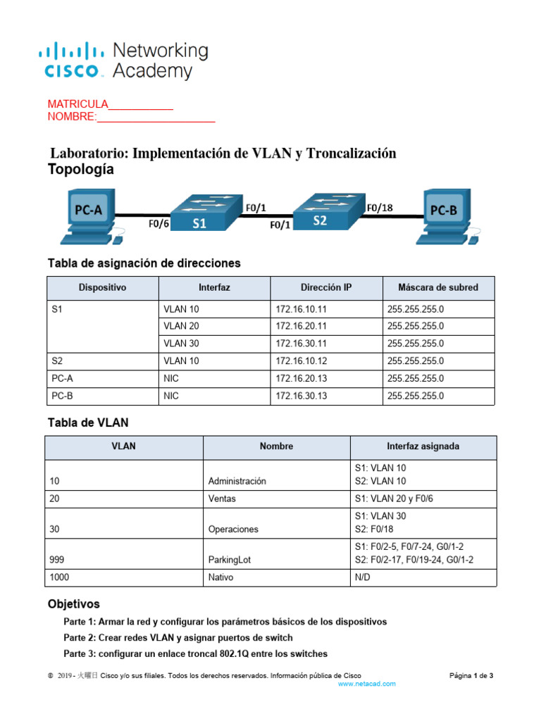 3.6.2 Lab - Implement VLANs and Trunking | PDF | Estándares de red ... 3.6.2 Lab - Implement VLANs and Trunking | PDF | Estándares de red ...