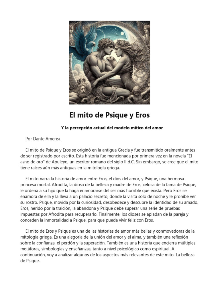 El Mito de Psique y Eros y La Percepcion | Descargar gratis PDF | Eros | Amor