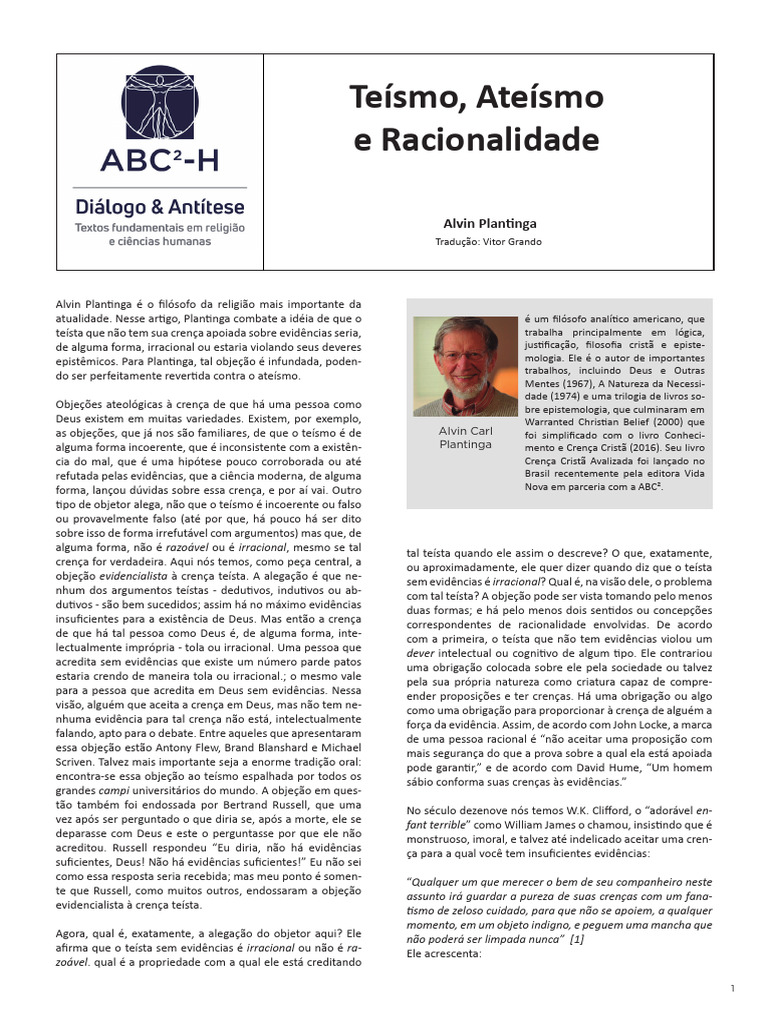 Alvin Plantinga e a Racionalidade Teísta | PDF | Deus | Ateísmo