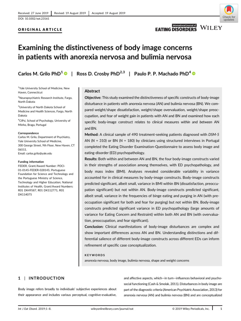 Distinctiveness of Body Image Concerns in AN and BN | PDF | Body Image ...
