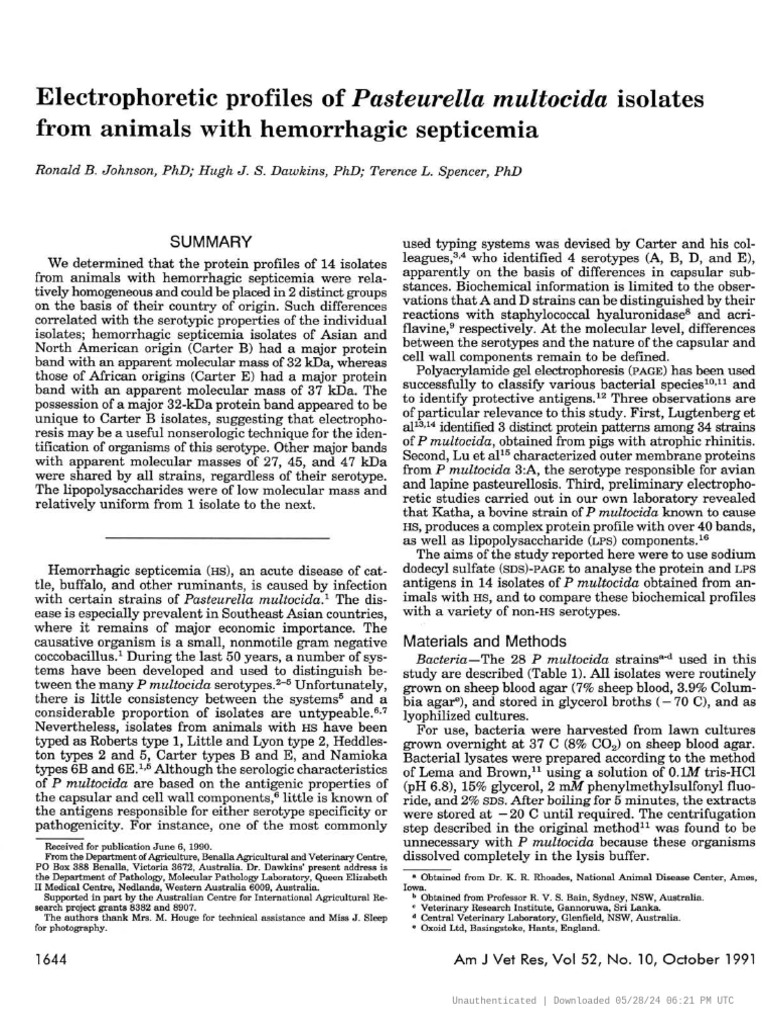 Ajvr-Ajvr 1991 52 10 1644 | PDF | Lipopolysaccharide | Gel Electrophoresis