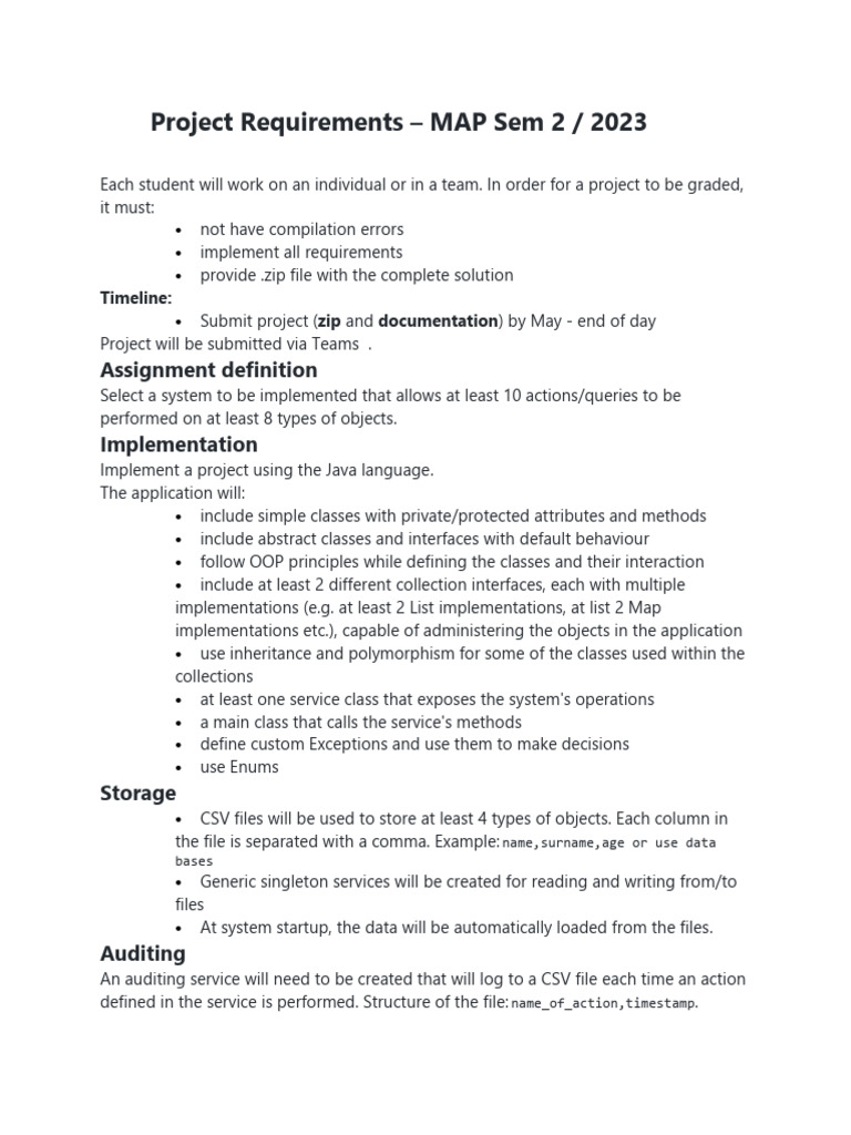 Project Requirements | PDF | Class (Computer Programming) | Method (Computer Programming)