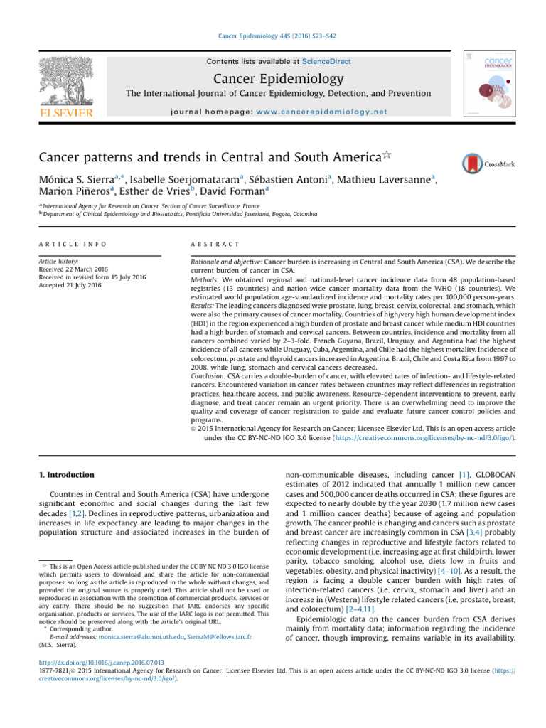 Cancer Epidemiology-IARC. Report. Cancer Patterns and Trends in CSA ...