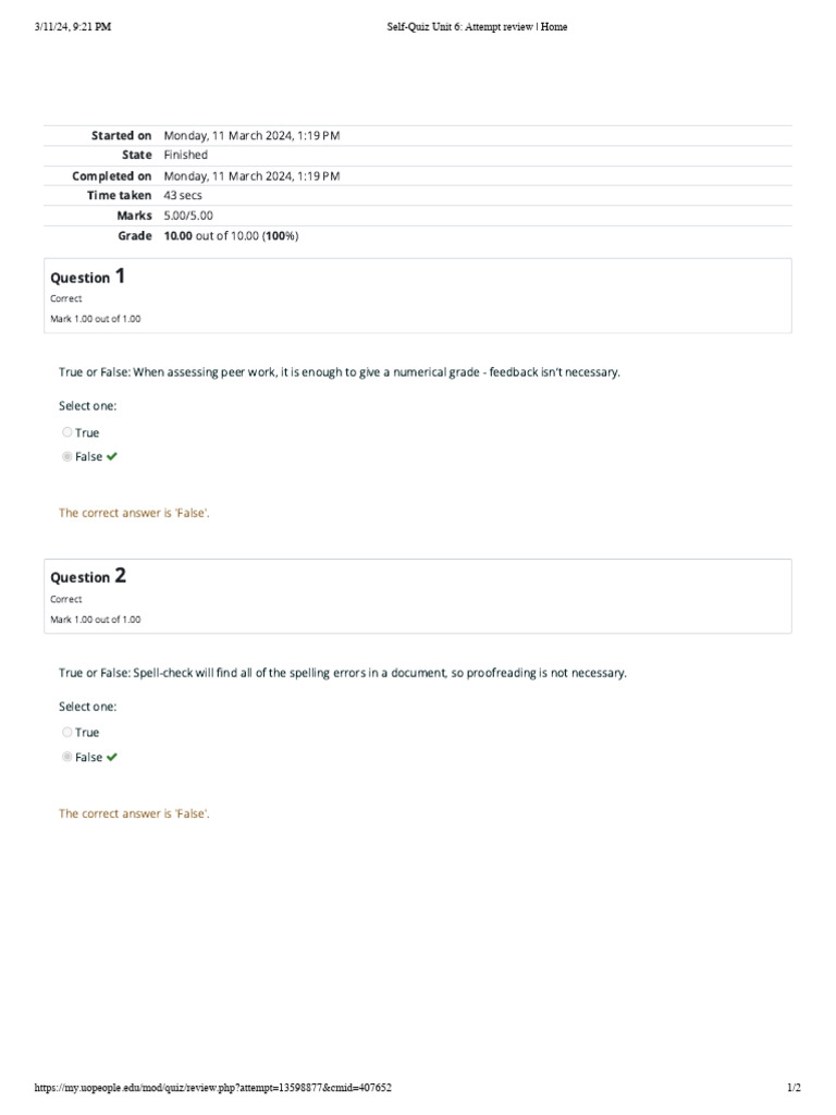 Self-Quiz Unit 6 - Attempt Review - Home | PDF Self-Quiz Unit 6 - Attempt Review - Home | PDF
