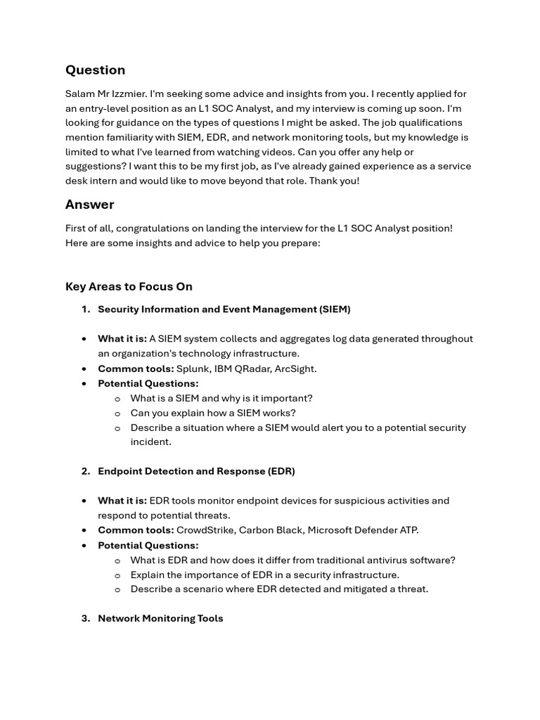 L1 SOC Analyst Career Questions & Discussion | PDF | Security ... L1 SOC Analyst Career Questions & Discussion | PDF | Security ...