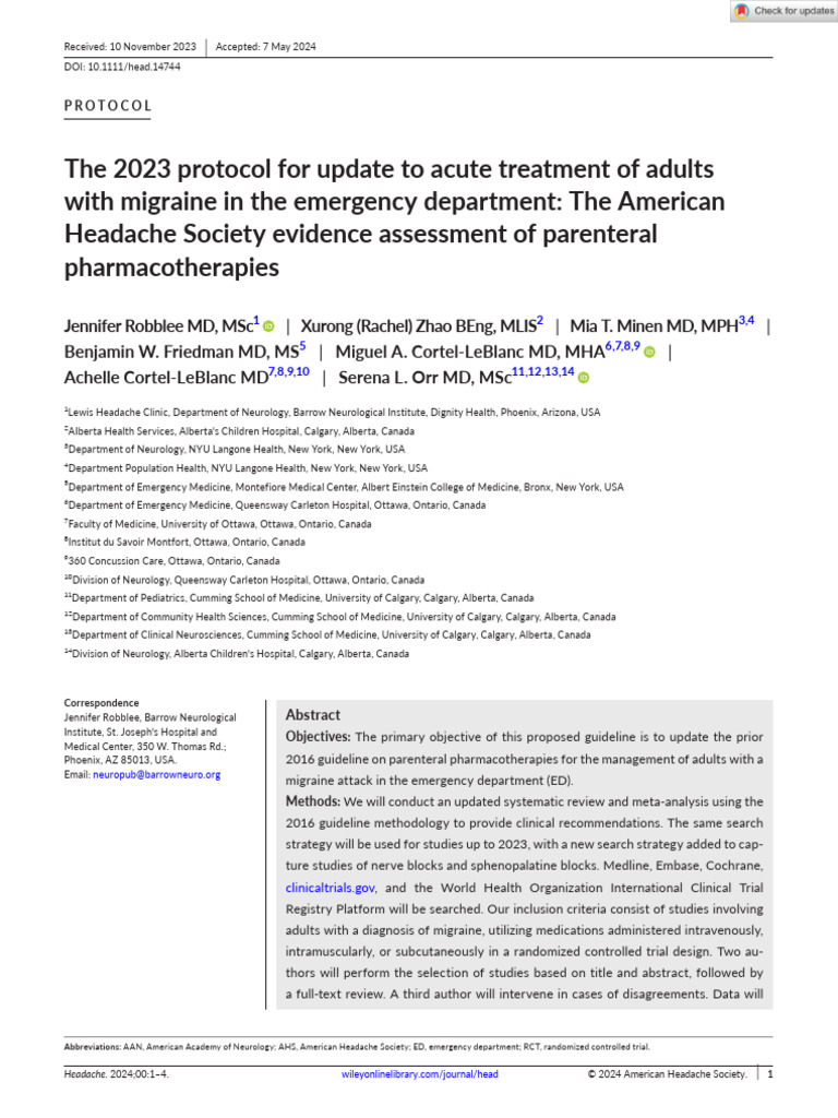 Headache 2024 Robblee the 2023 Protocol for Update to Acute Treatment ...
