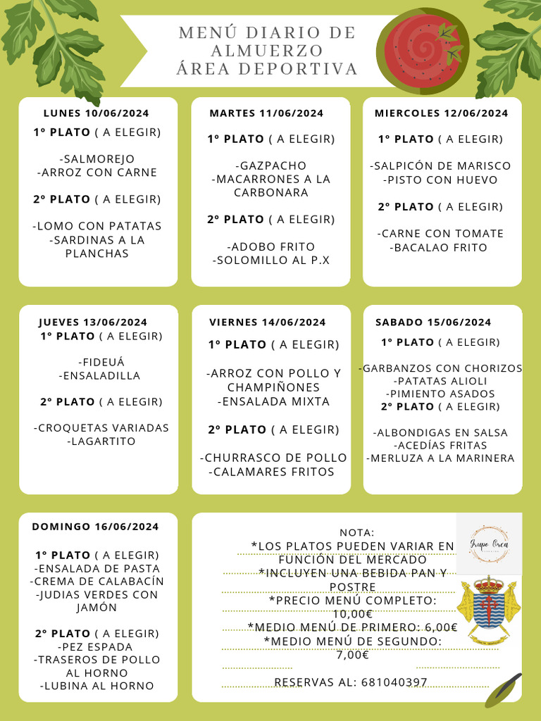 Menú Diario Híspalis 10 Junio Al 16 Junio | PDF | Cocina del Medio ...