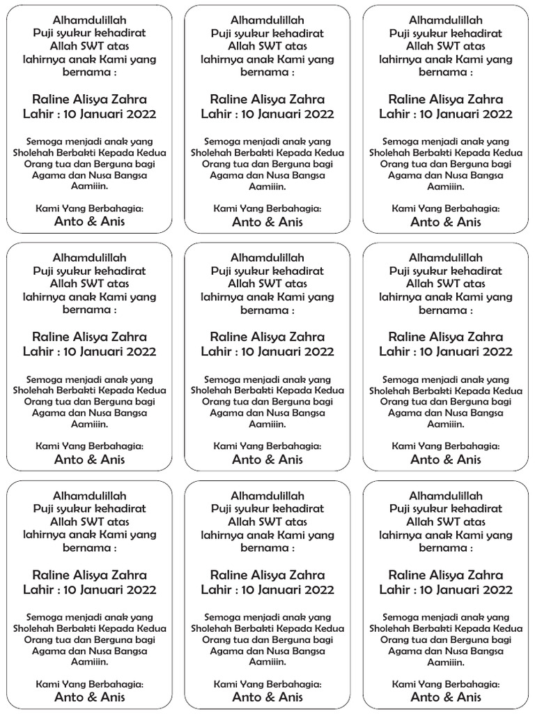 Kartu Selamatan Ralin A4 9pcs | PDF